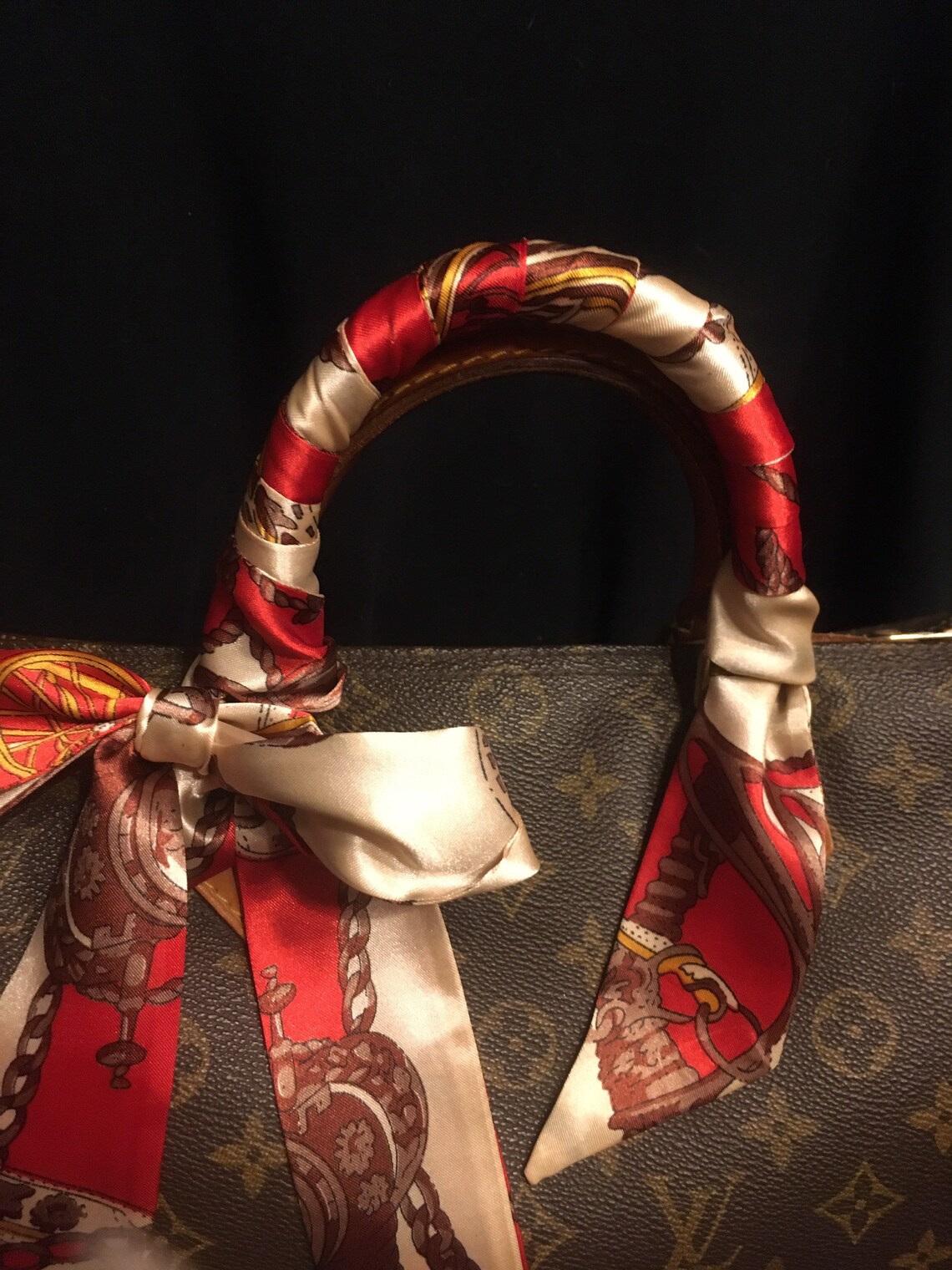 Purse Scarf 2 Handle Covers Rich Brown Ivory Red Special Order - Etsy