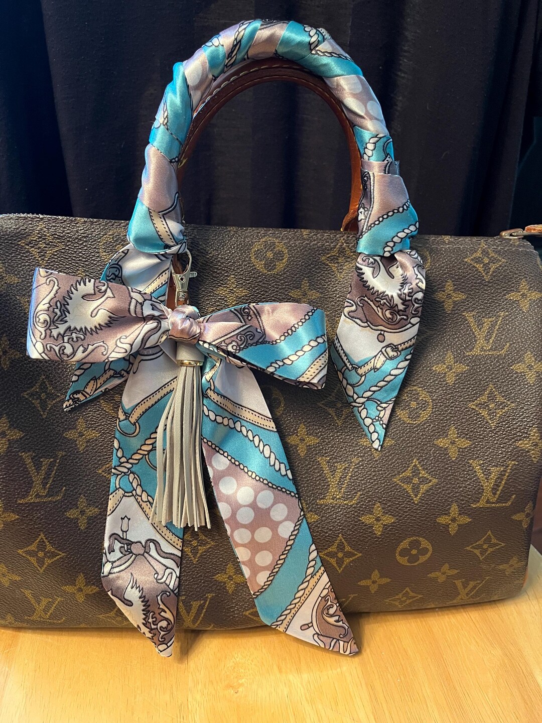 Purse Handle Scarf Set: Aqua Blue, Grey Bow Charm & Covers - Etsy
