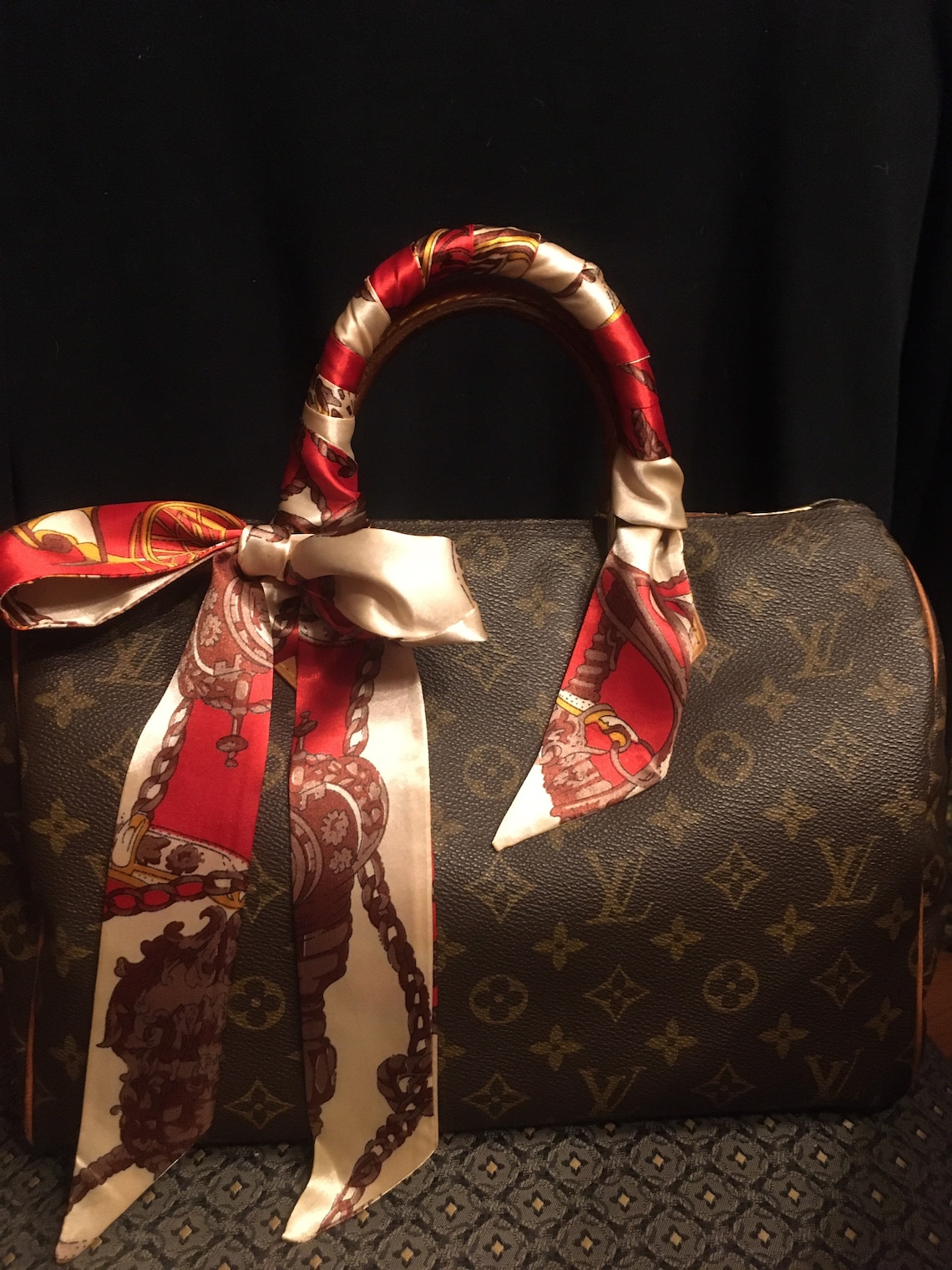 Purse Scarf 2 Handle Covers Rich Brown Ivory Red Special Order - Etsy