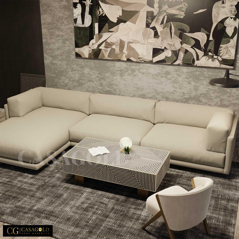 Striped Inlay Rectangular Coffee Table Harmony / Bone / Mother of Pearl ...