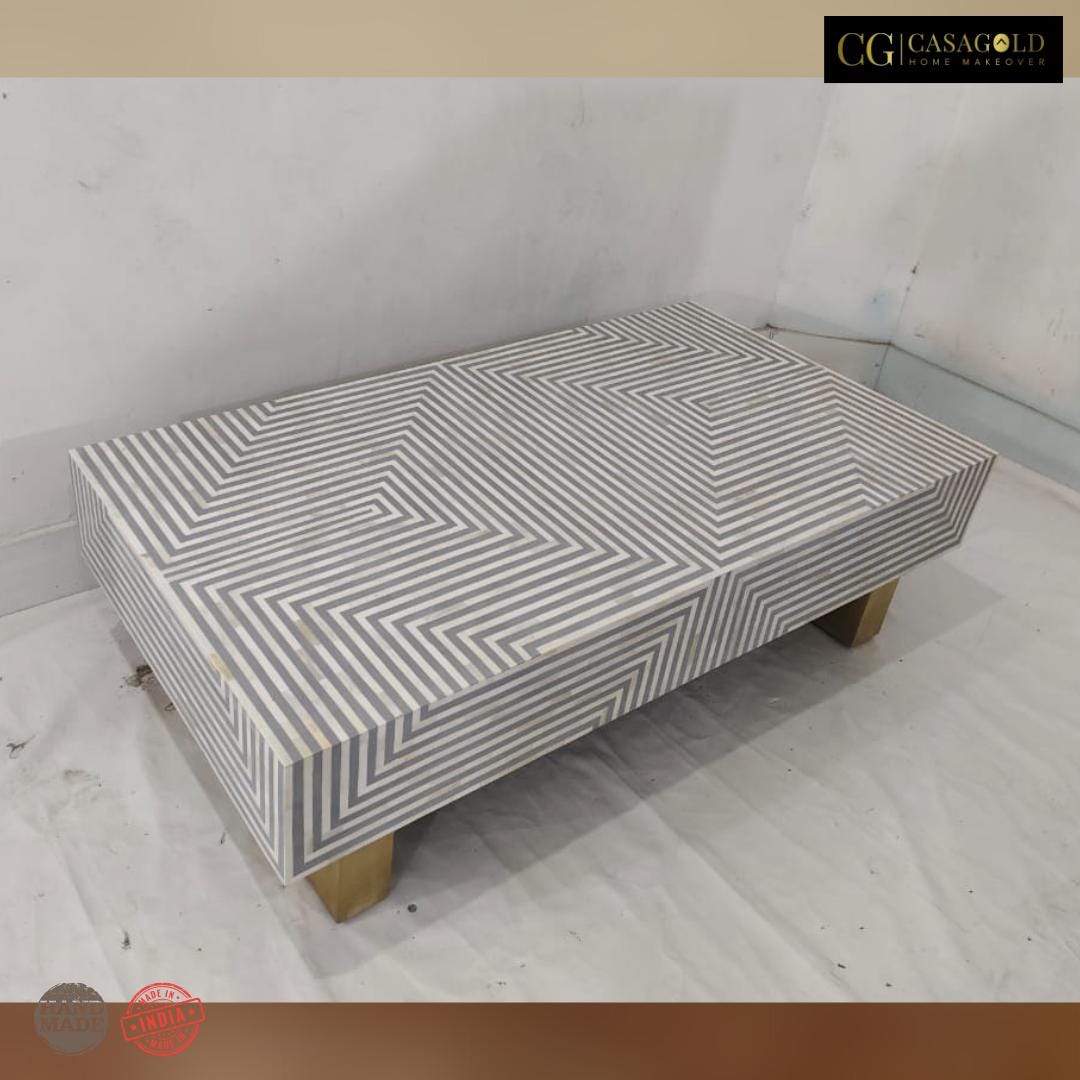 Striped Inlay Rectangular Coffee Table Harmony / Bone / Mother of Pearl ...