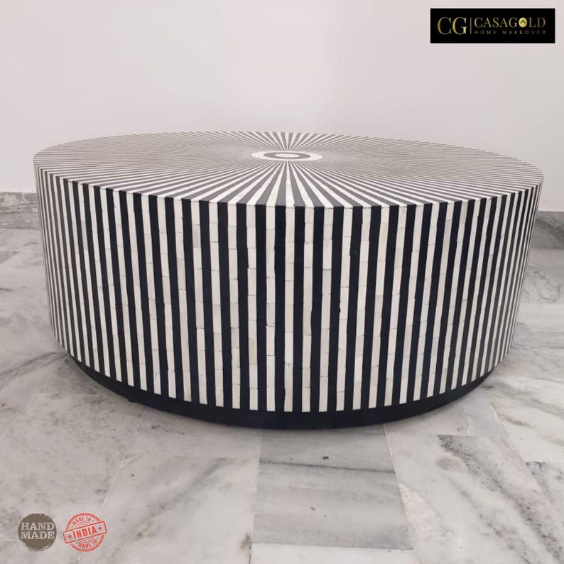 Makayla Inlay Round Coffee Table / Mother of Pearl Coffee Table Center ...