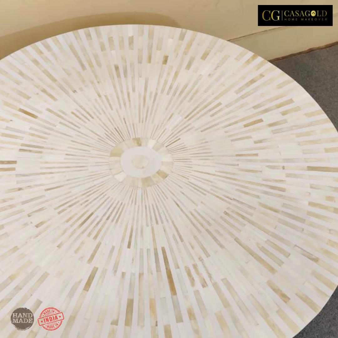 Makayla Inlay Round Coffee Table / Mother of Pearl Coffee Table Center ...