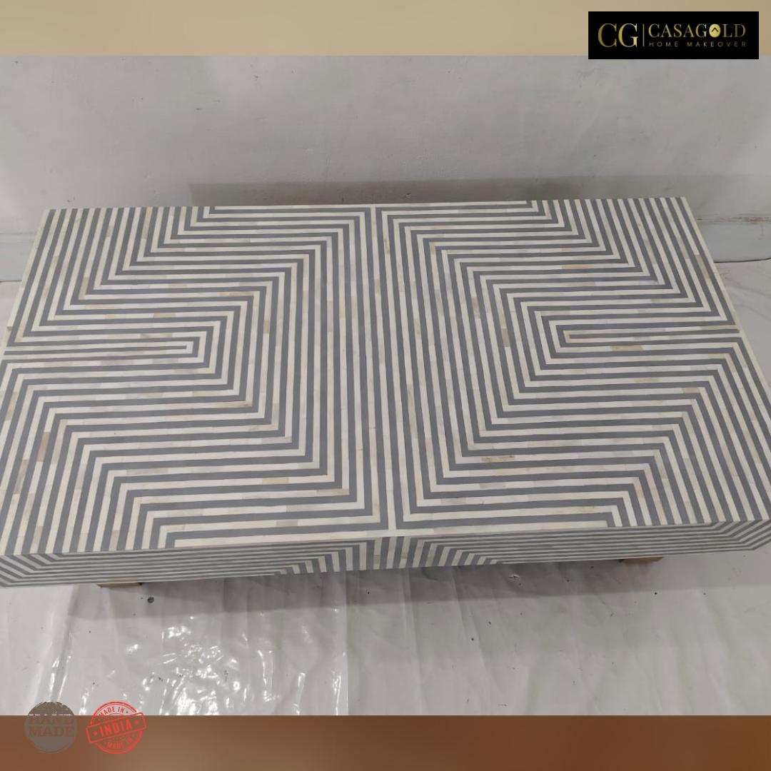 Striped Inlay Rectangular Coffee Table Harmony / Bone / Mother of Pearl ...