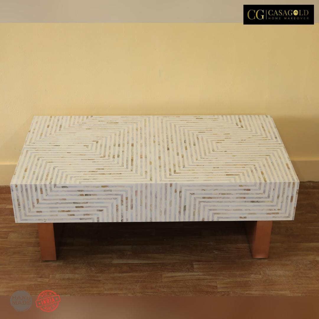 Striped Inlay Rectangular Coffee Table Harmony / Bone / Mother of Pearl ...