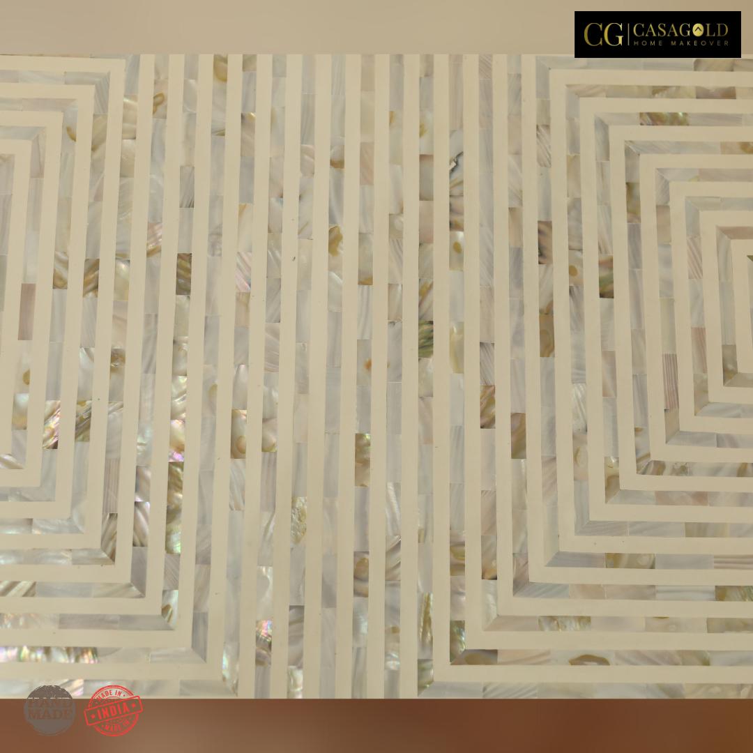 Striped Inlay Rectangular Coffee Table Harmony / Bone / Mother of Pearl ...