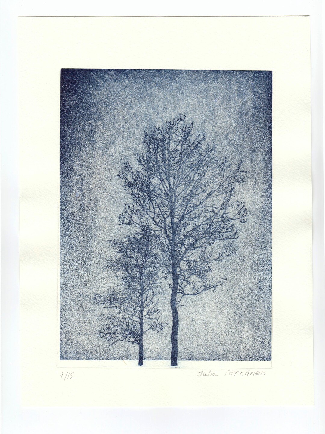 Winter Landscape With Two Trees, Etching&aquatint, Chine Collé - Etsy