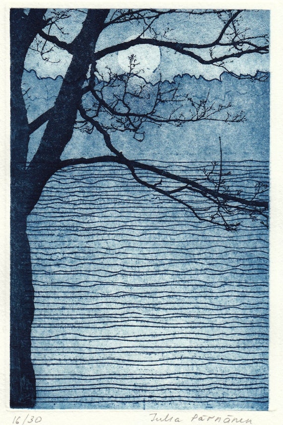 Blue Sunset. Etching Aquatint. | Etsy