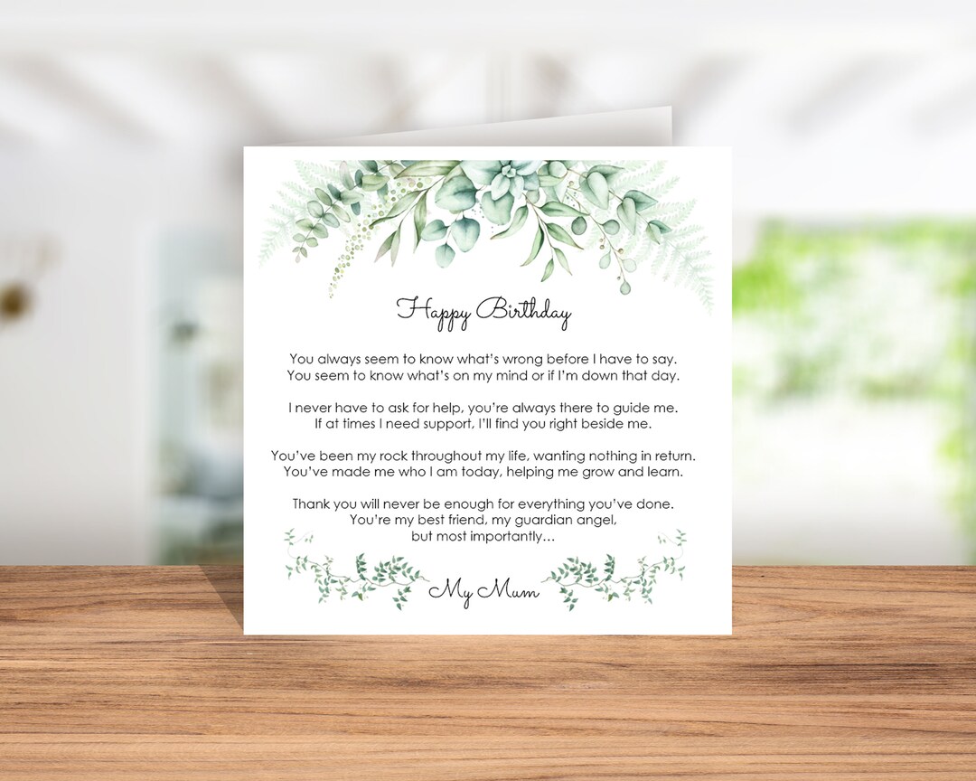 Mum Birthday Card Poem Mom Mam Botanical - Etsy Mum Birthday Card Poem Mom Mam Botanical - Etsy
