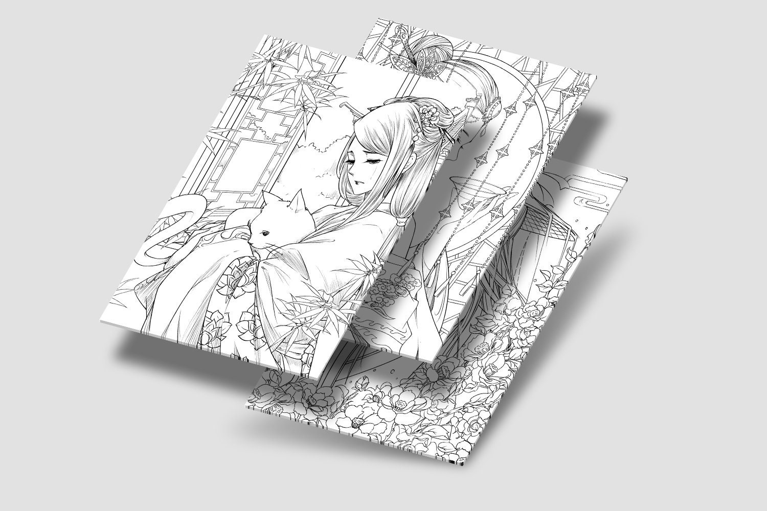 Asian Beauty Ancient Chinese Anime Manga Girl Hanfu Coloring 3 | Etsy