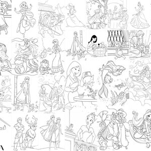 36 X Princess Fairy Tale Coloring Pages - PNG Format - Princess Party ...