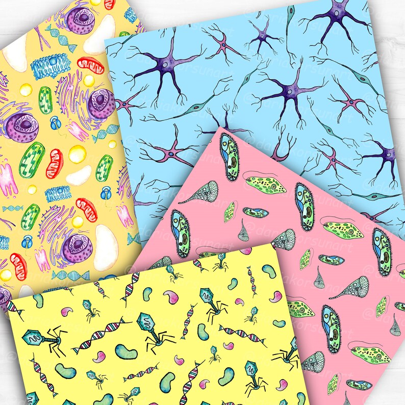 Science Pattern Digital Paper Cell World Biology Science - Etsy