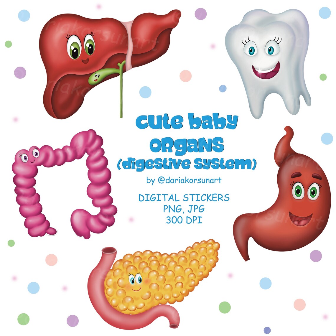 Cute Baby Organs – Digestive System | Biology Clipart Stickers PNG JPG ...
