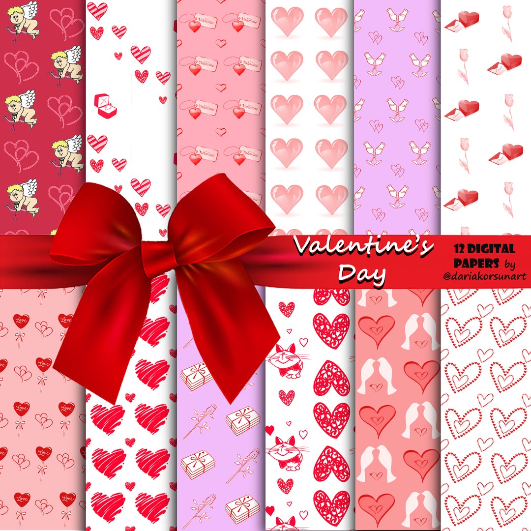 Valentine's Day Digital Paper Pack, Seamless Patterns, Valentine's Day ...