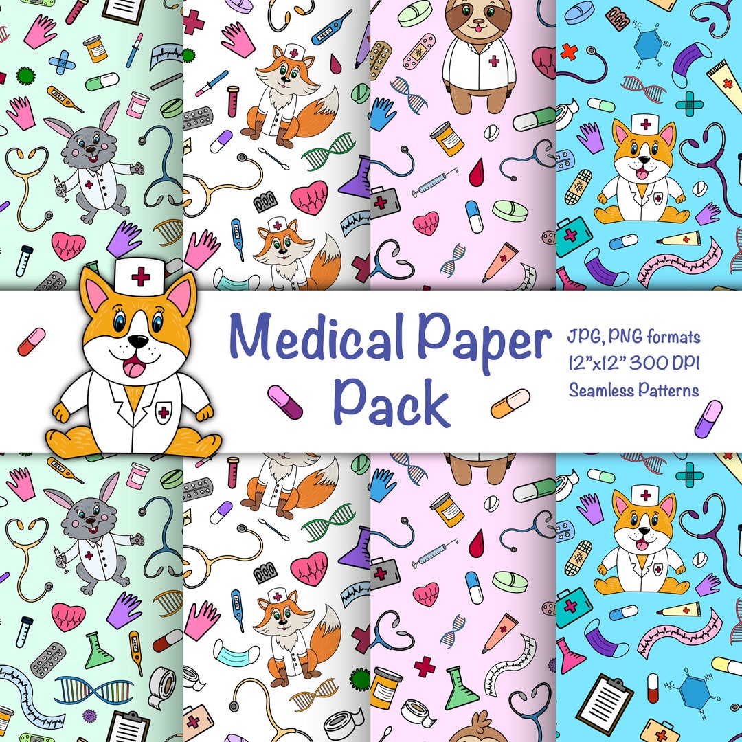 Cute Medical Digital Paper, Animal Doctor Clipart, Nurse Scrapbook ...