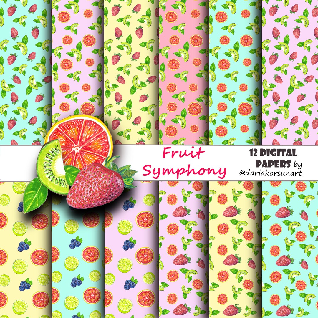 Summer Fruit Digital Paper Pack – Seamless Strawberry, Lemon ...