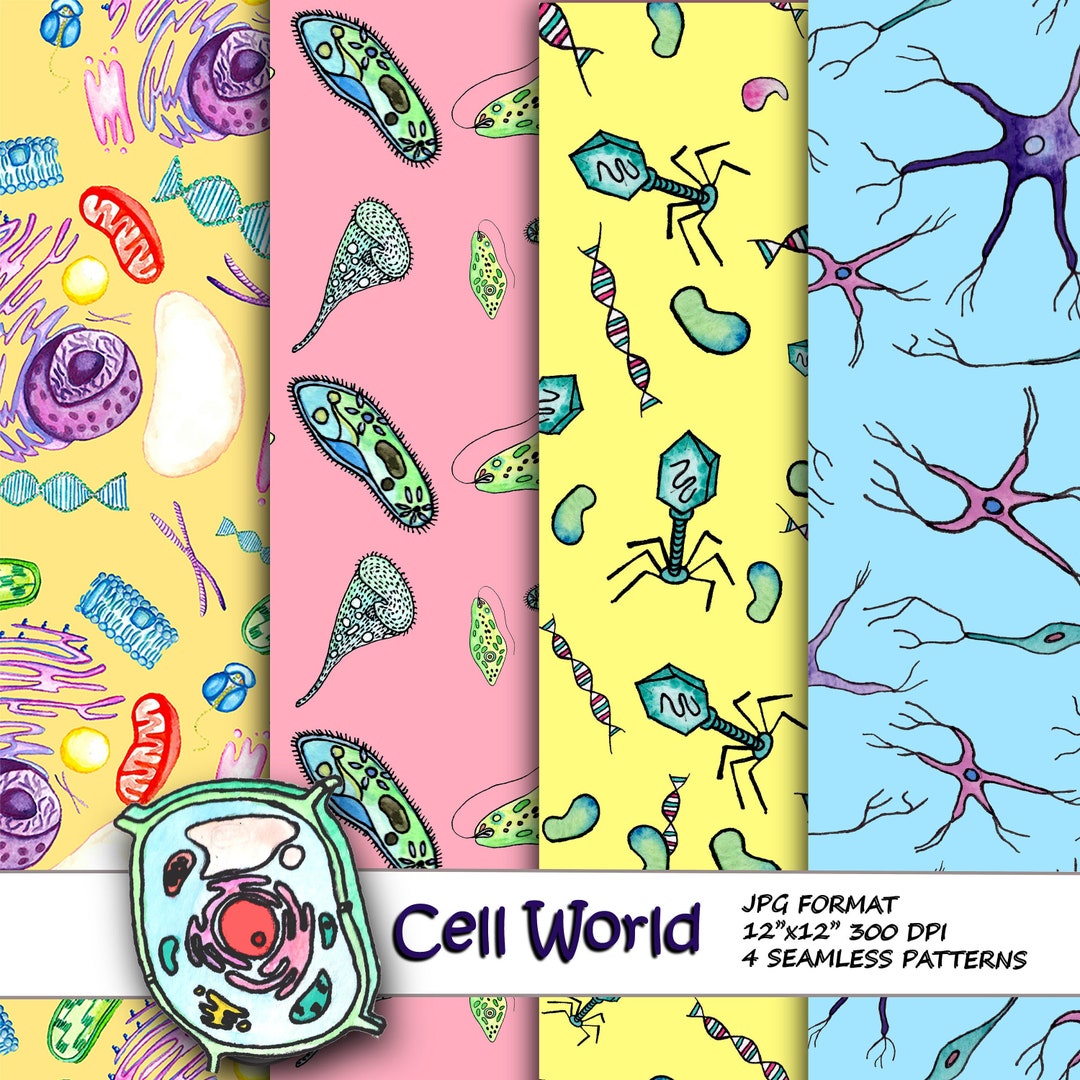 Science Pattern Digital Paper Cell World Biology Science Teacher ...