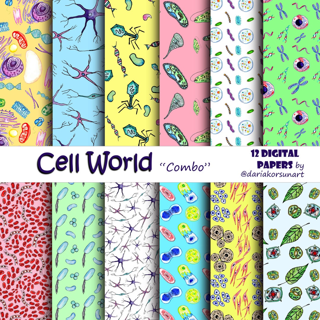 Science Digital Paper Cell Biology Back to School Pattern Science ...