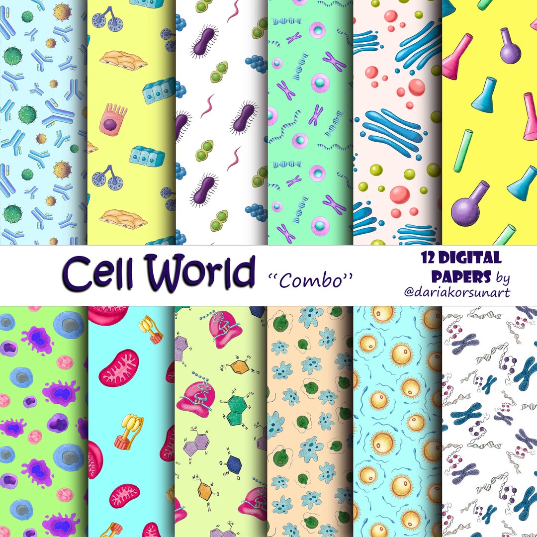 Science Digital Paper Cell Biology Back to School Pattern Science ...