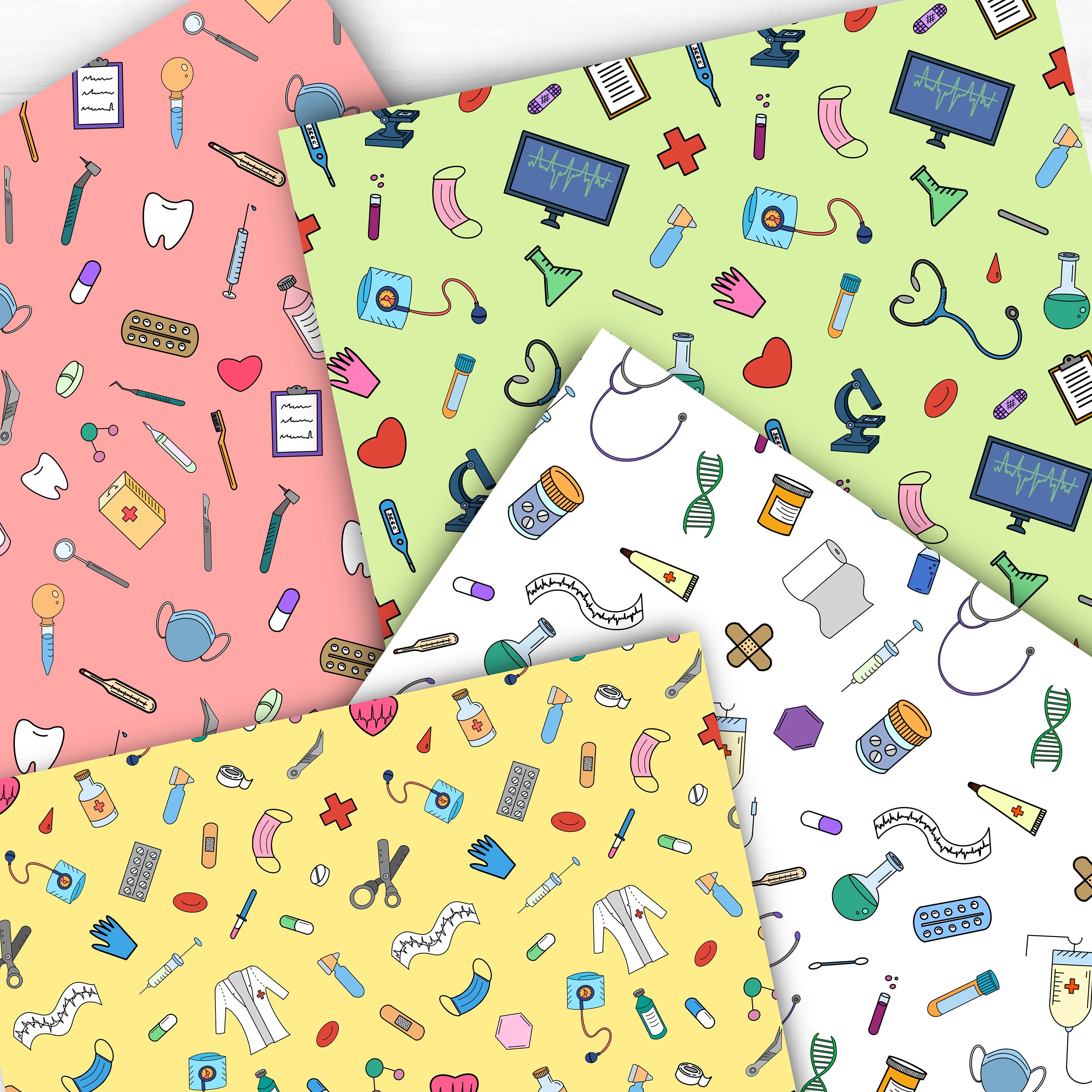 Medical Digital Paper Pack, Doctor Nurse Pattern, Hospital Scrapbook ...