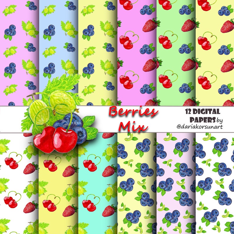 Berries Mix Digital Paper Packpattern Designdigital ...