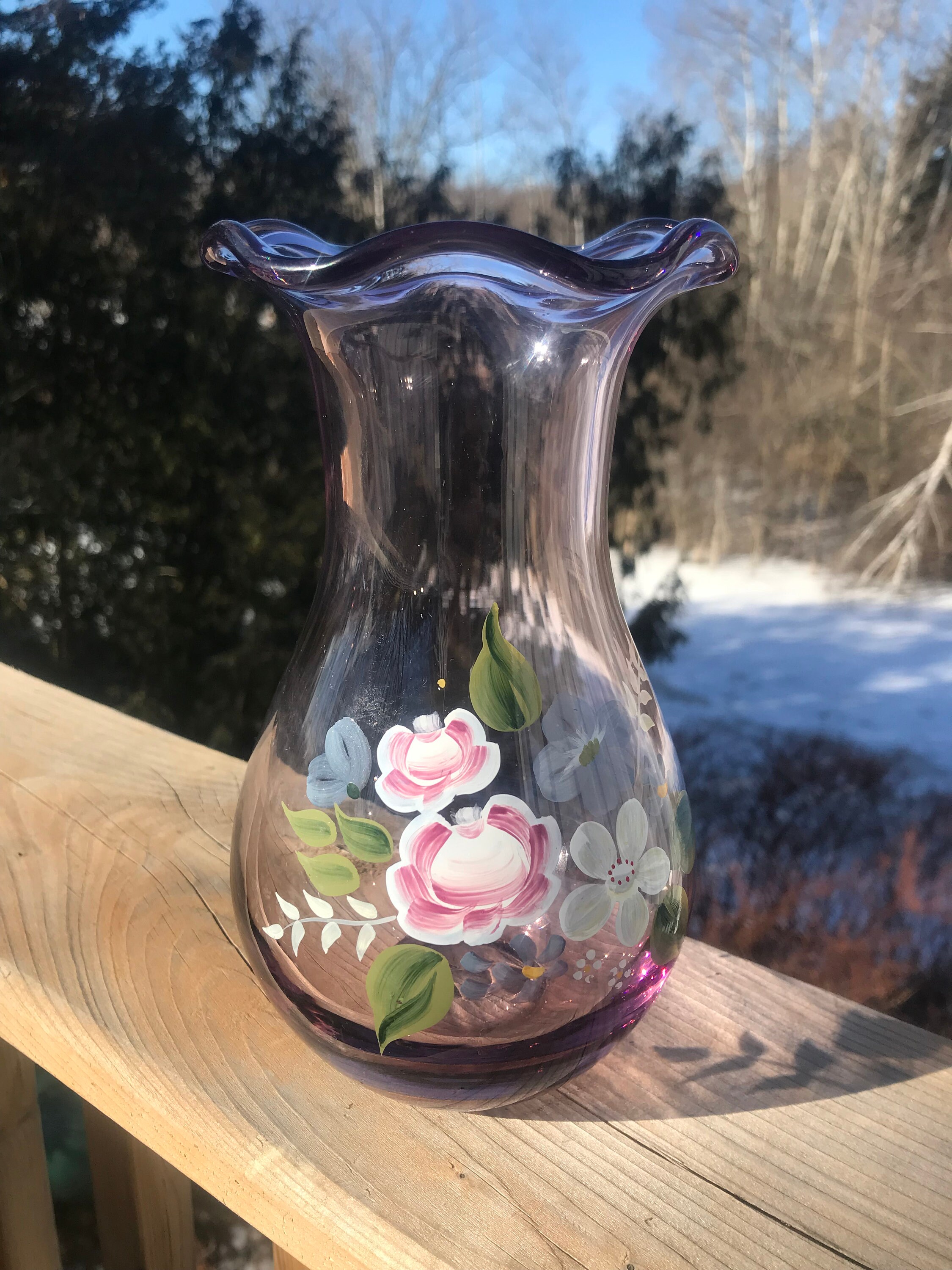 Vintage Vase Amethyst Hand Blown and Hand Painted Art Glass - Etsy UK