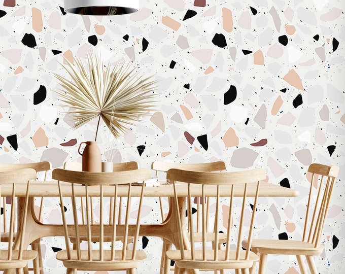 Neutral Terrazzo Pattern Wallpaper, Large Abstract Speckled Peel ...