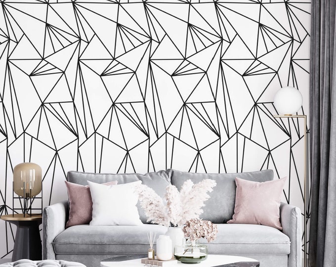 Abstract Line Peel and Stick Removable Wallpaper, Black and White ...