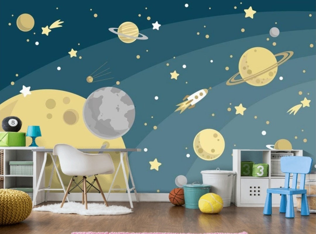 Solar System Galaxy Wallpaper Kids Space Boys Room Planets - Etsy