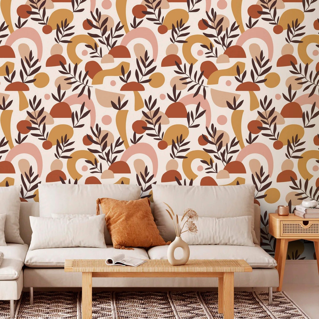 Abstract Shapes Geometric Wallpaper Terracotta Beige Peel and Stick ...