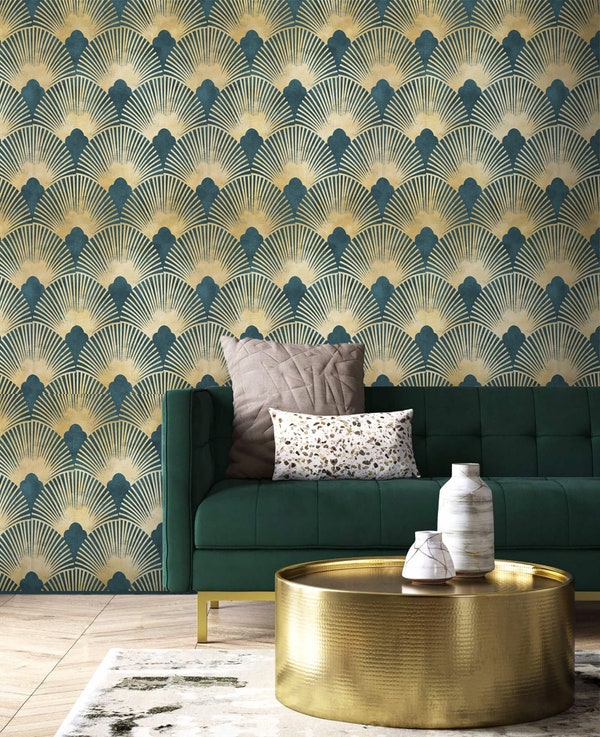 Art Deco Wallpaper Mural Leaf Fan Wall Mural - Etsy