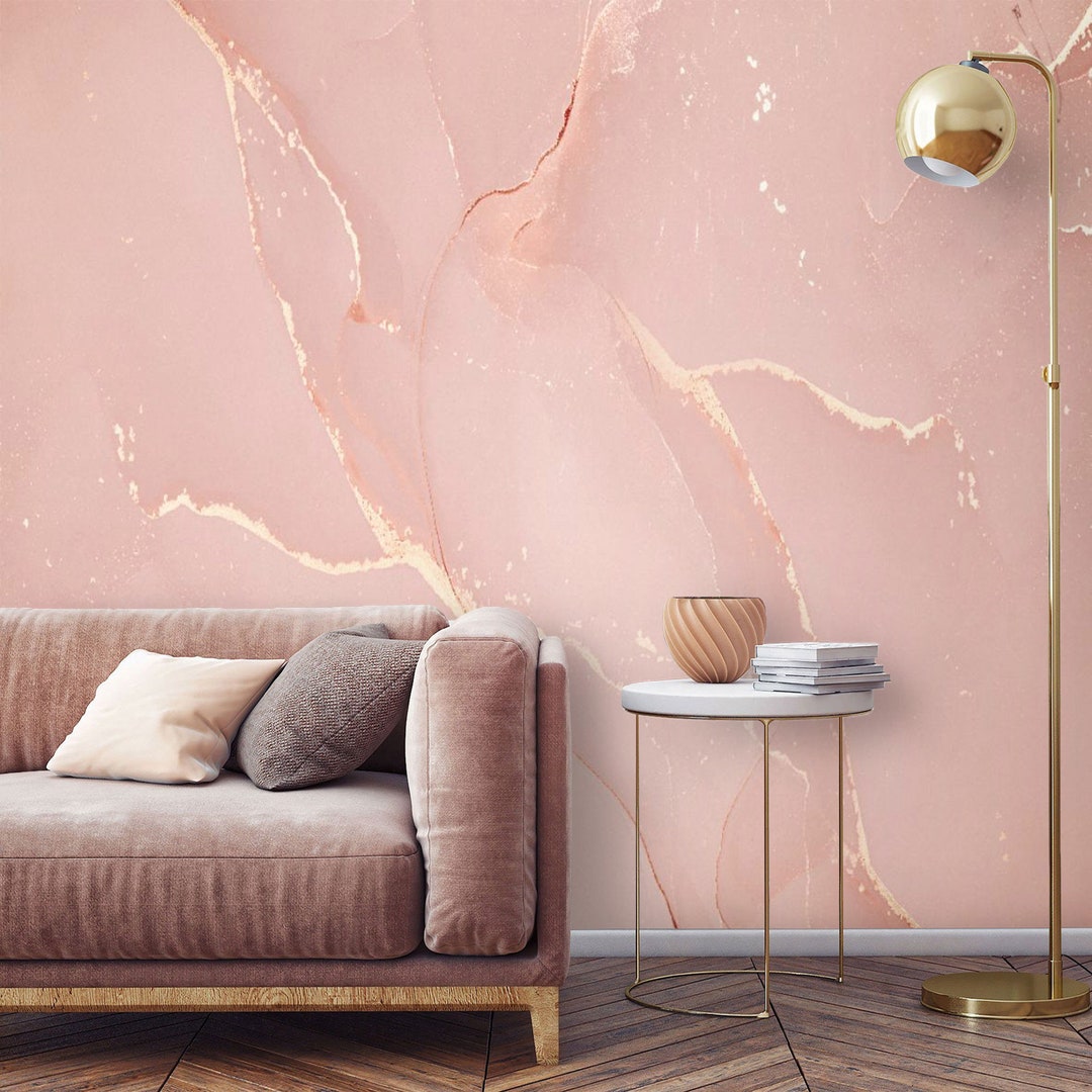 Marble Pink Gold Non Metallic Wallpaper Mural Peel and Stick Removable ...