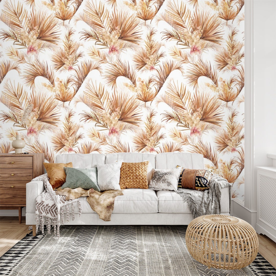 Neutral Botanical Wallpaper Minimalist Leaves Wall Paper Peel - Etsy