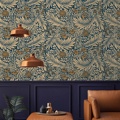 Blue Botanical Wallpaper Birds Paradise by Geetanjali - Etsy