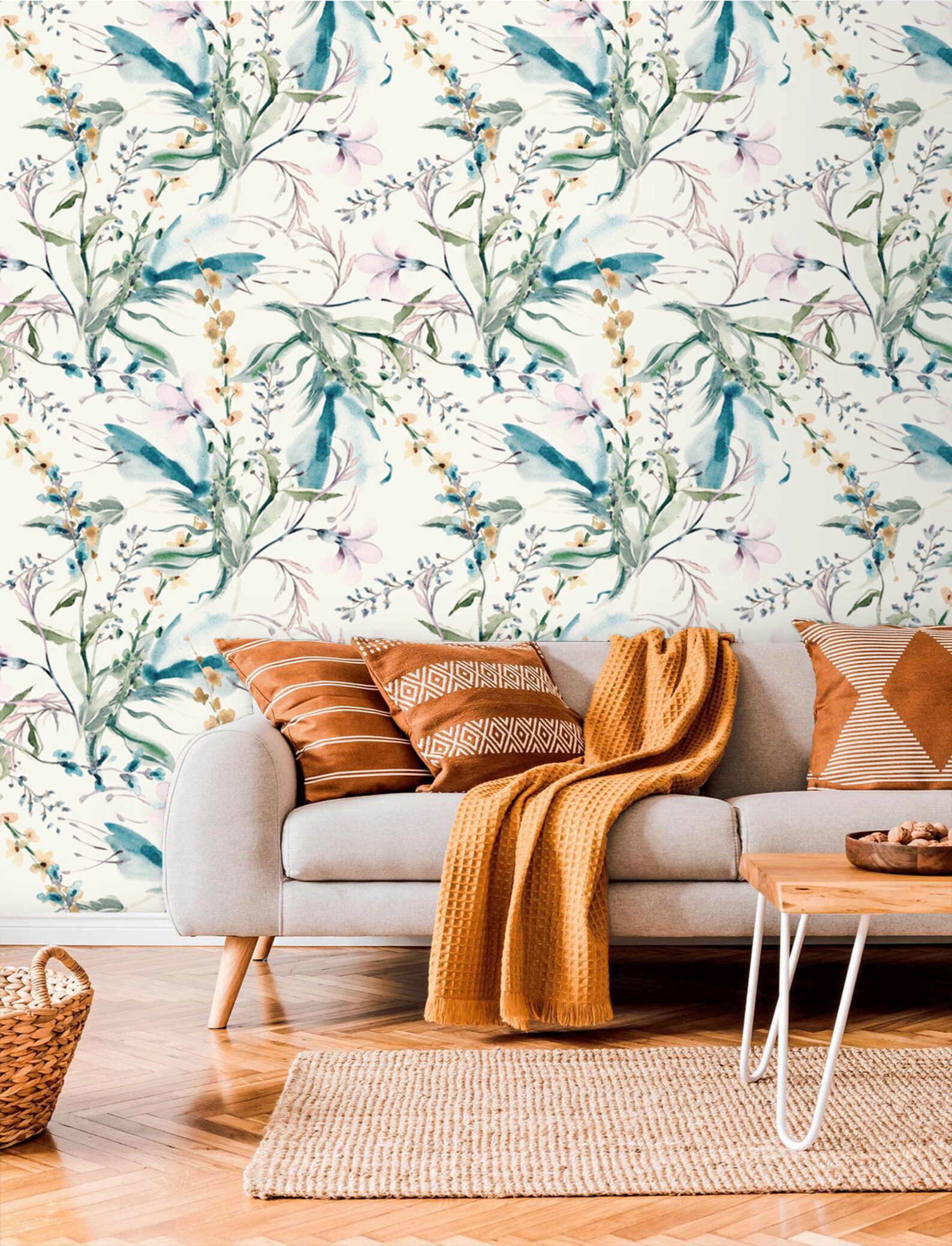 Delicate Floral Botanical Wallpaper Watercolor Peel And Stick Etsy