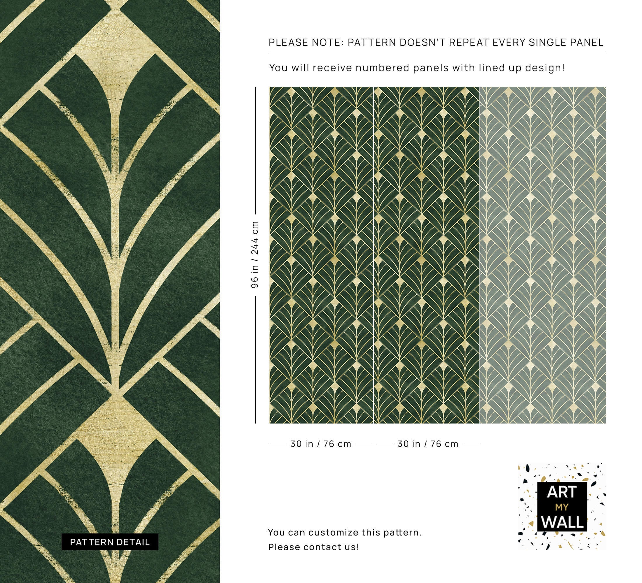 Art Deco Wallpaper Gark Green Gold Non Metallic Peel and Stick ...
