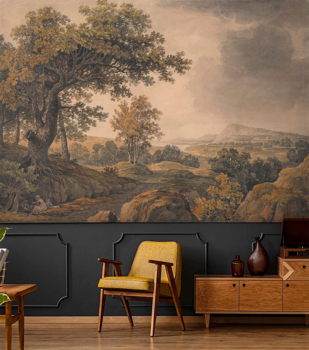 Vintage Scenic Wallpaper | Peel and Stick Landscape Wall Mural | Rural ...