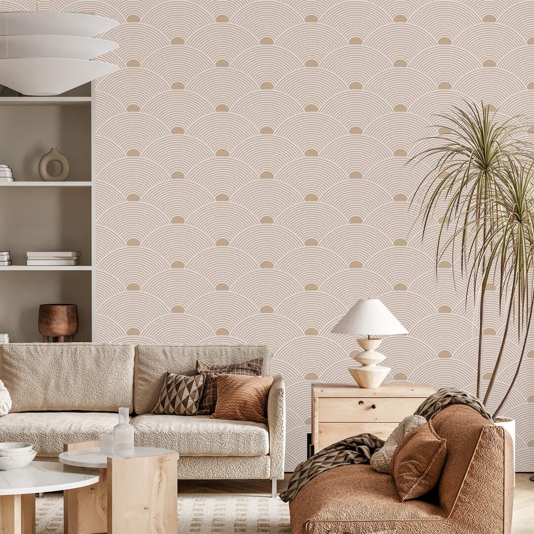 Neutral Beige Wallpaper Fans Minimalist Peel and Stick or Traditional ...