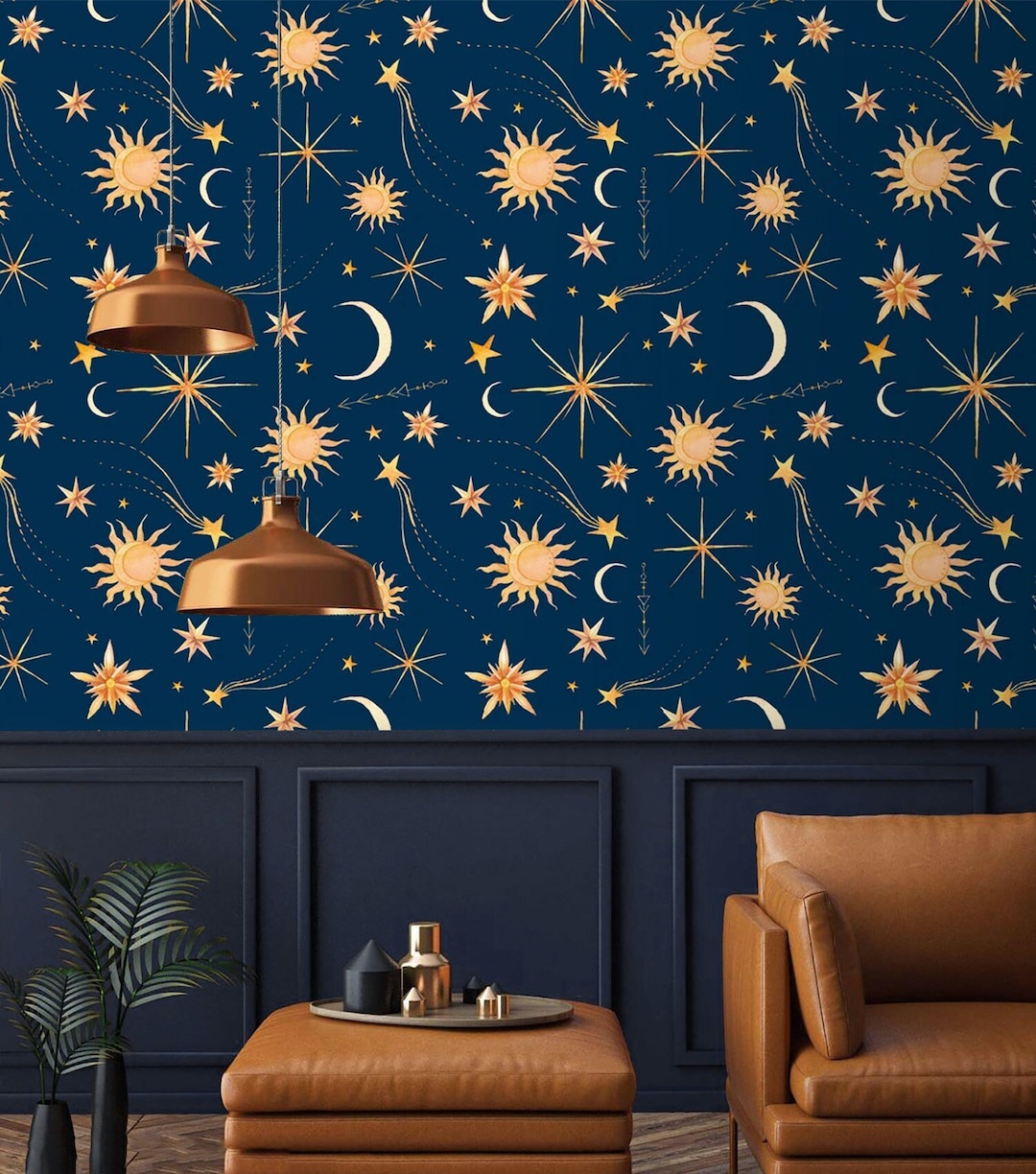 Celestial Wallpaper Galaxy Space Wall Paper Dark Blue Peel and Stick ...