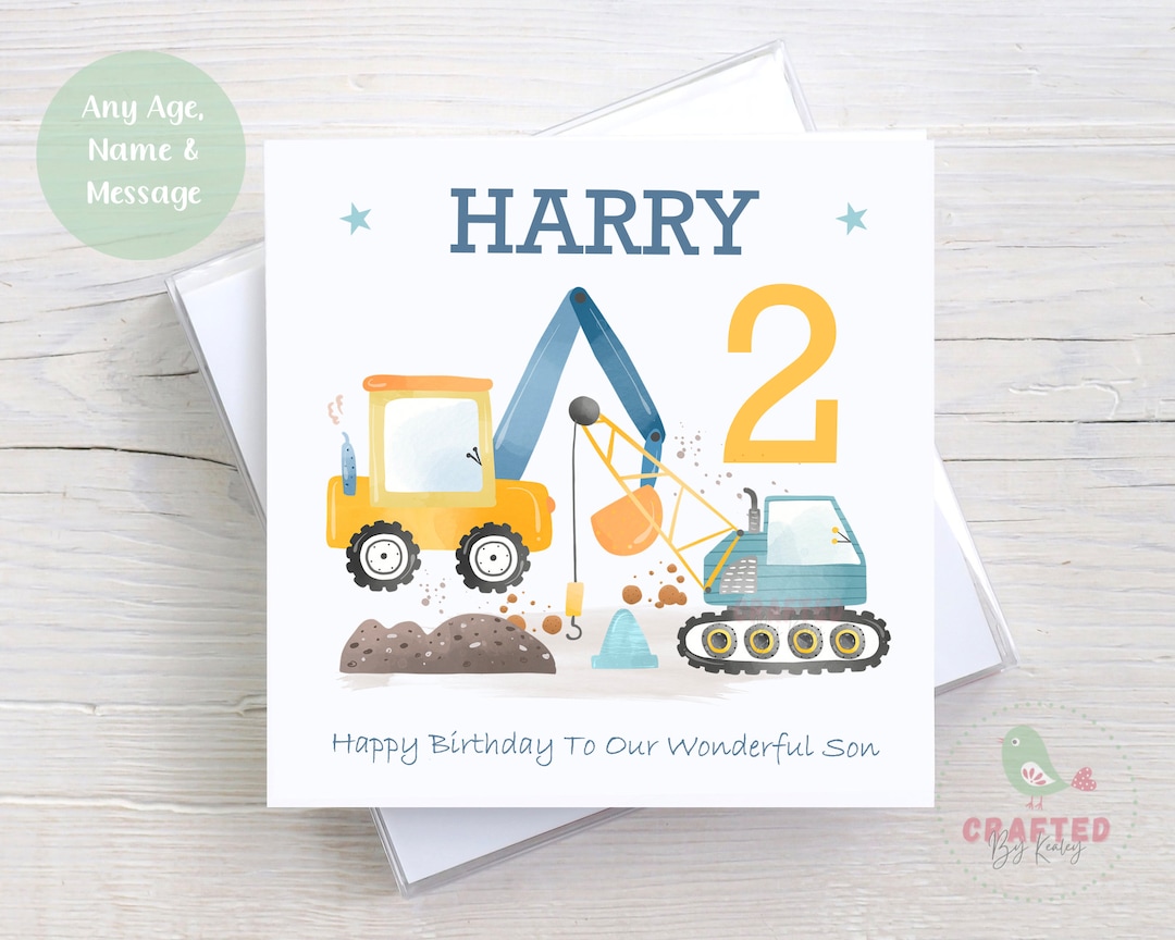 Digger Birthday Card Personalised Handmade Boys Son - Etsy UK