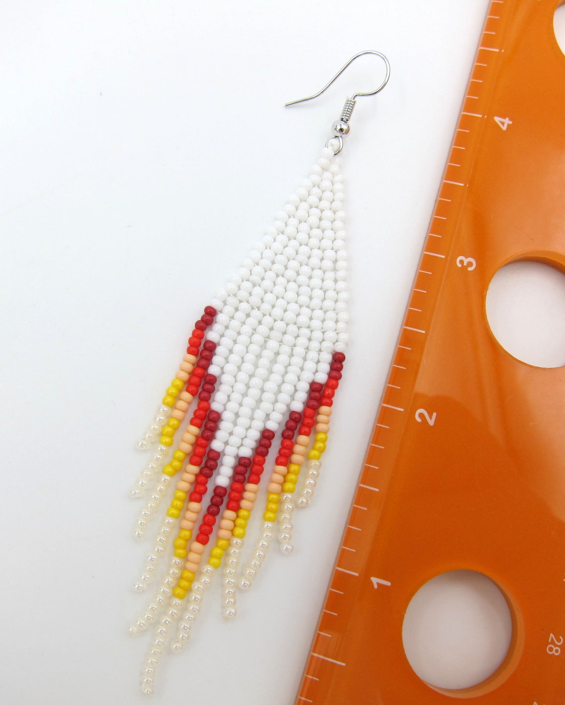 Modern White Red and Orange Native American Style Seed Bead - Etsy