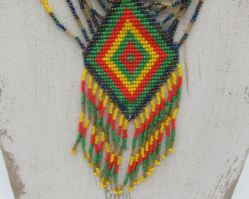Native American Style Seed Bead Necklace Sunset Colors Tribal Necklace ...