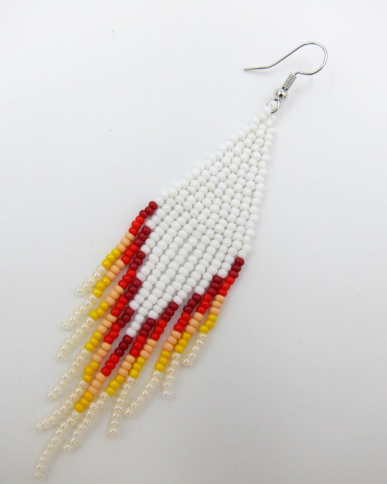 Modern White Red and Orange Native American Style Seed Bead - Etsy