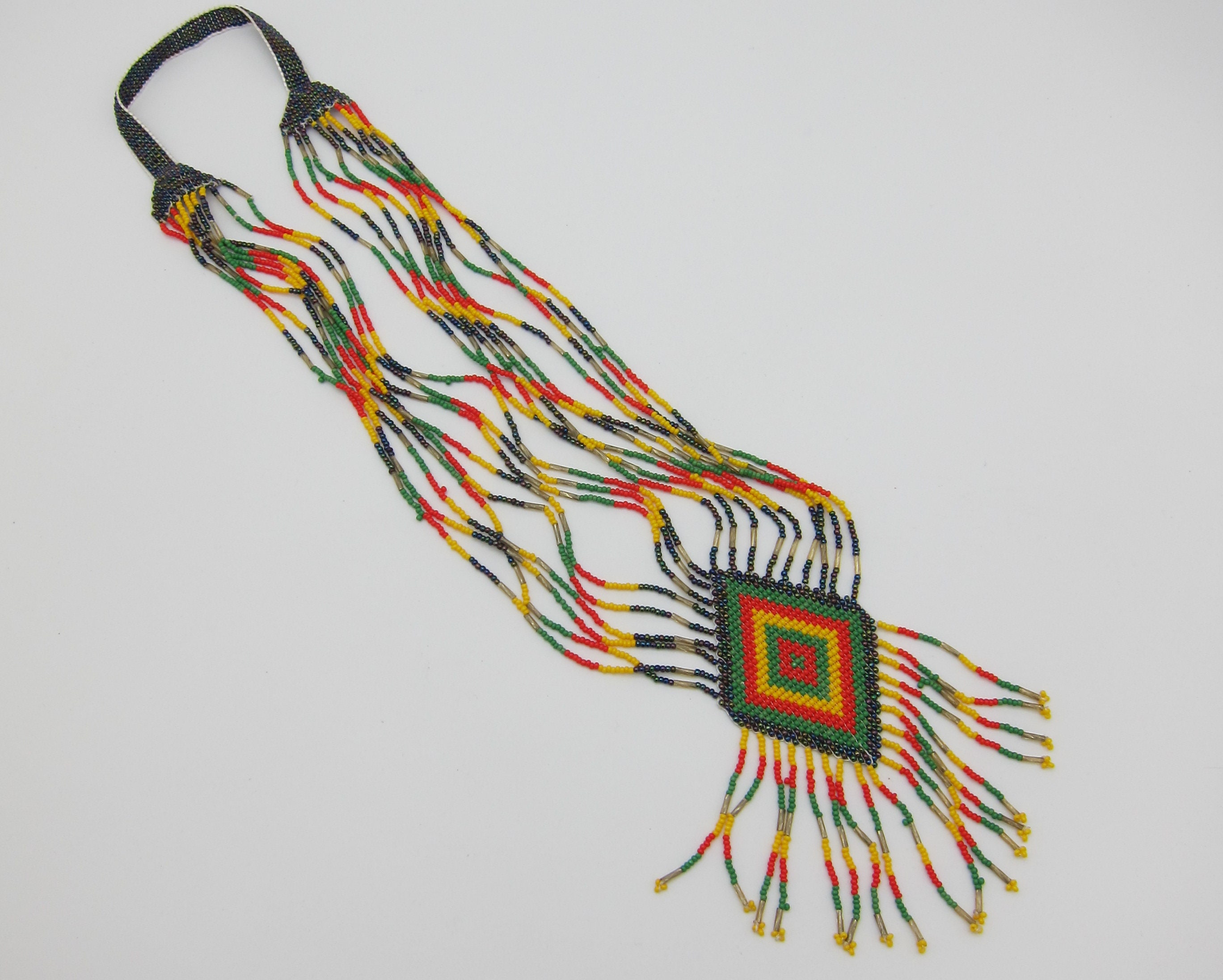 Native American Style Seed Bead Necklace Sunset Colors Tribal Necklace ...