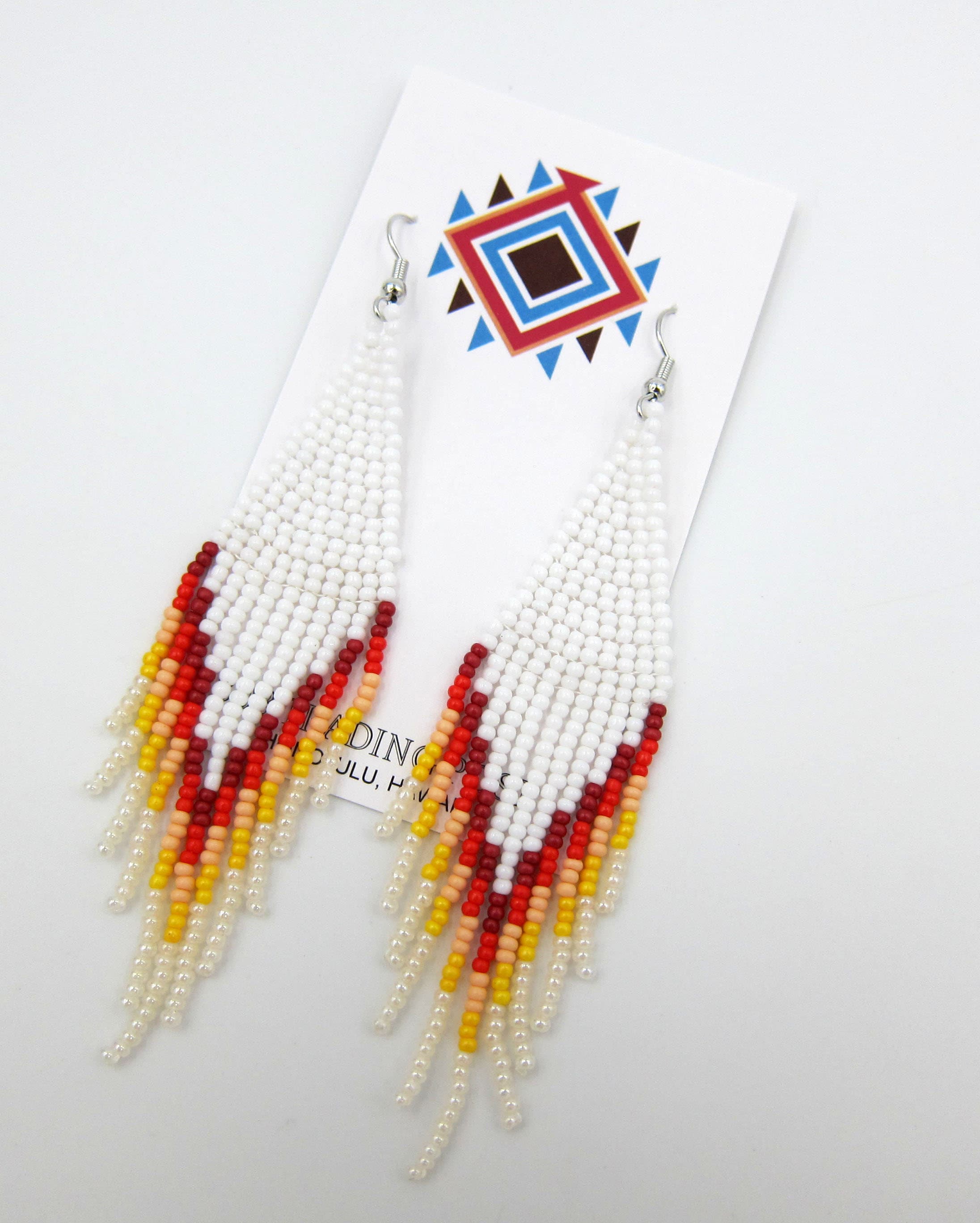 Modern White Red and Orange Native American Style Seed Bead - Etsy