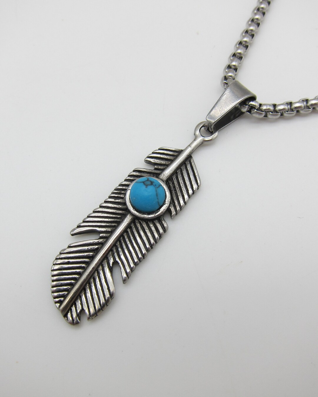 Stainless Steel Native American Design Fancy Feather Pendant With Heavy ...