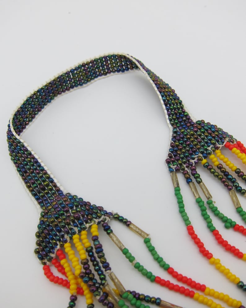 Native American Style Seed Bead Necklace Sunset Colors Tribal Necklace ...