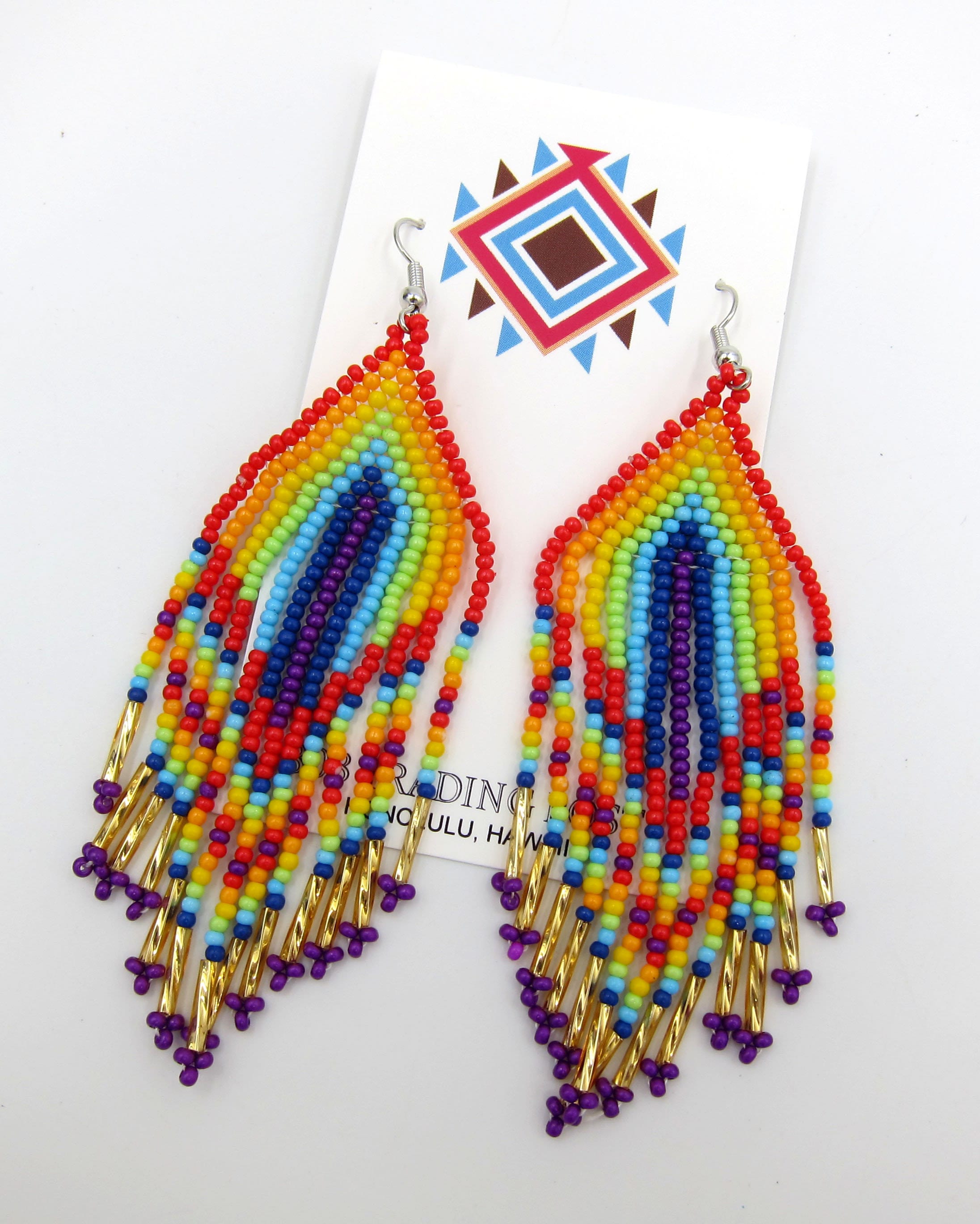 Handmade Rainbow Seed Bead Earrings, Native American Style - Etsy