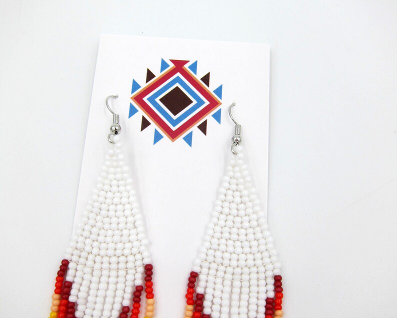 Modern White Red and Orange Native American Style Seed Bead - Etsy