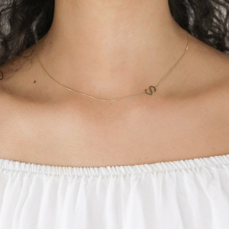 14k Gold Initial Necklace - Etsy